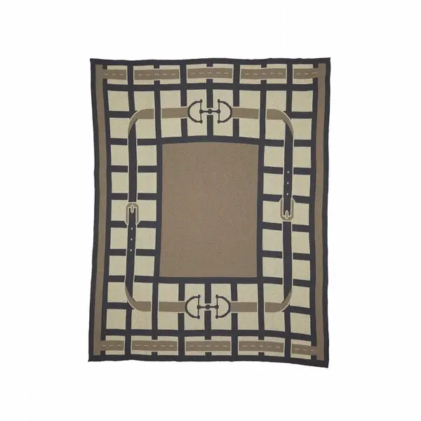 In2green Cotton Sustainable Knit Throw Blanket Equestrian Lattice Neutrals - Black