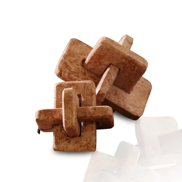 MARLETH Set Of Two Travertine Interlocking Cross Sculptures