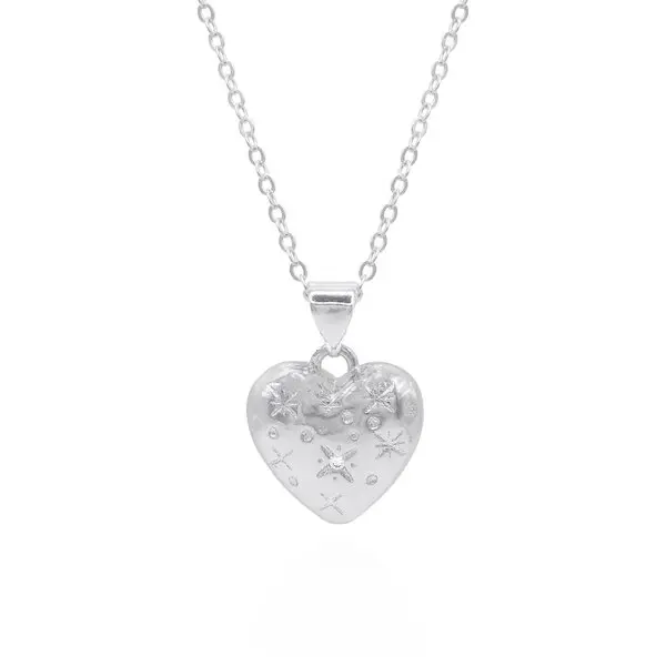 LUNA CHARLES Sterling Bubble Heart Pendant Necklace With Engraved Stars
