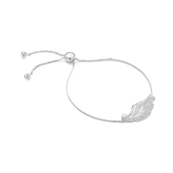SEVEN SAINTS Angel Wing Bolo Friendship Bracelet In White Rhodium-plated Sterling - Silver