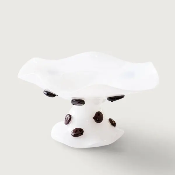 Bels & Pearl White Glass Pedestal Bowl With Polka Dot Detail - White/black