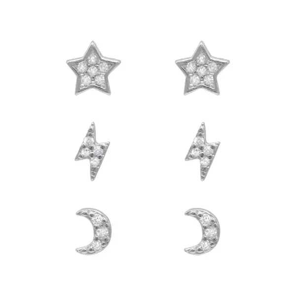 LUNA CHARLES Miku Lightning, Moon & Star Stud Earrings Set Sterling