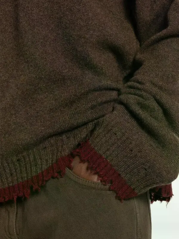 UMA WANG Distressed-effect Ribbed-trim Sweater