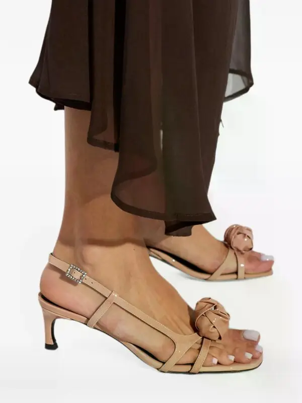 ROTATE BY BIRGER CHRISTENSEN Patent Leather Rose Detail Sandals - Neutrals
