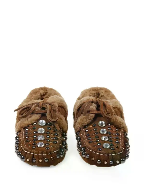 STRATEGIA SHOES Studded Shearling-lined Loafers