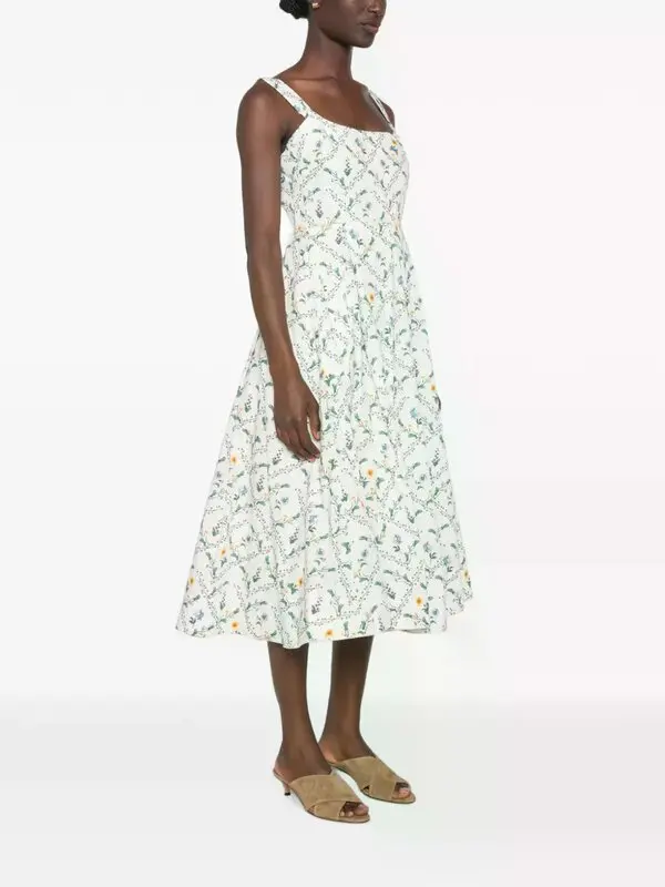 Agua Bendita Alcaparra Brisa Floral-print Midi Dress - White