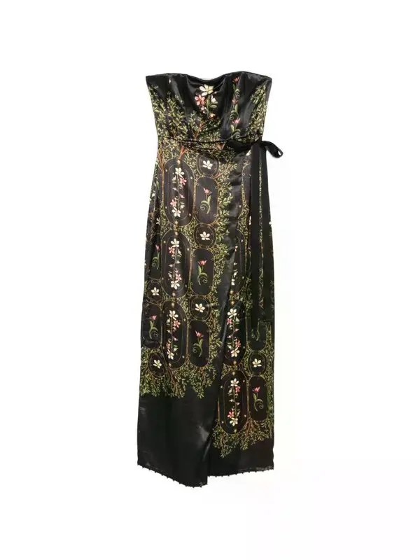 Agua Bendita Cinefila Noche Strapless Floral-print Maxi Dress - Black