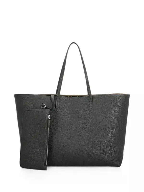 Fendi Medium Roll Cuoio Romano Leather Shopper Bag - Black