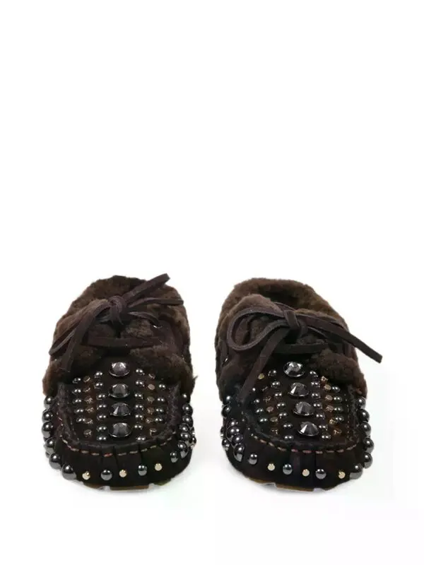 STRATEGIA SHOES Studded Shearling-trim Loafers