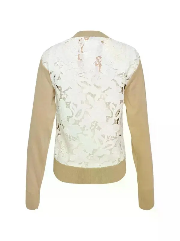 N°21 Beige Lace-panelled V-neck Cardigan
