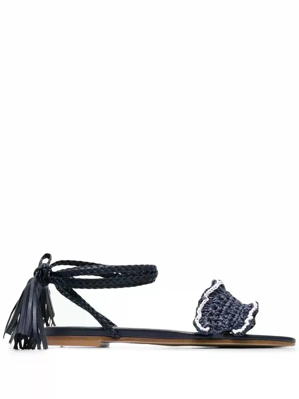 Red Valentino Tassel-trim Straw Sandals - Blue