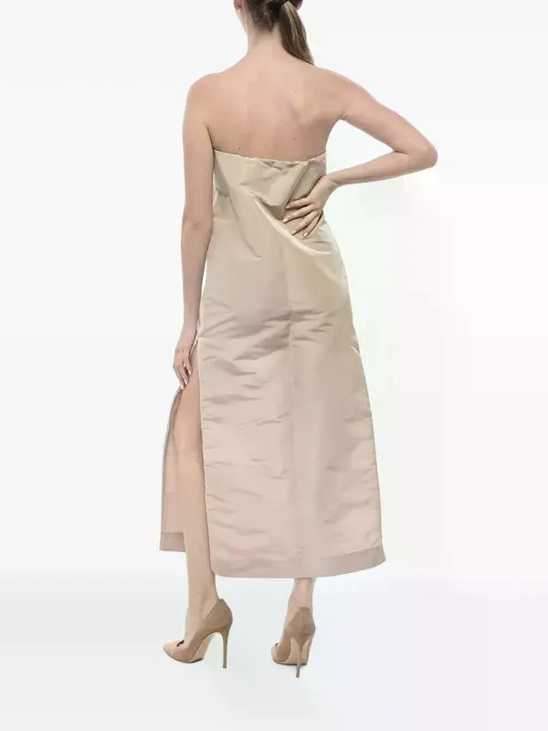 SUPER BLOND Strapless Side-slit Midi Dress