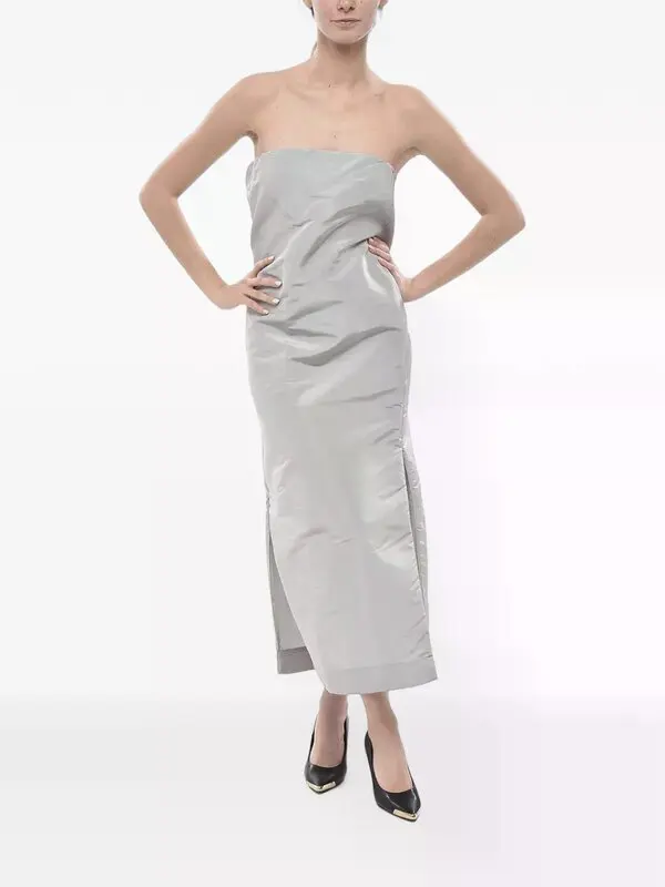 SUPER BLOND Silk-organza Strapless Midi Dress - Grey