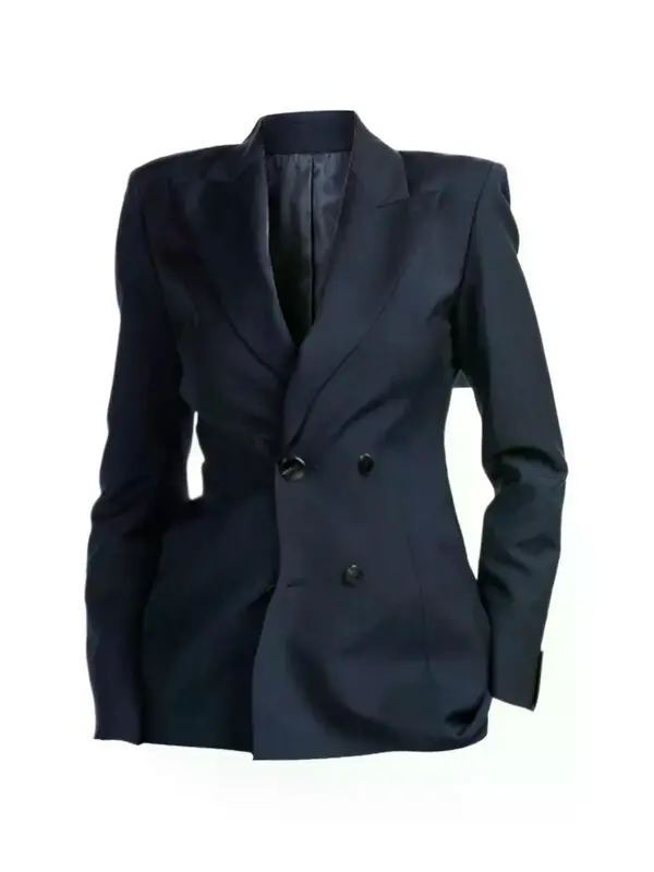 SA SU PHI Navy Peak Lapel Double-breasted Blazer