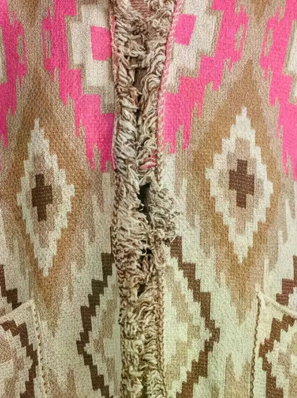 TENSIONE IN Geometric Pattern Fringed Cardigan