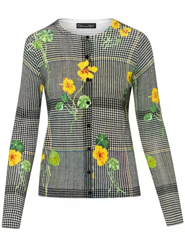 Oscar De La Renta Nasturtium Houndstooth Cardigan - White