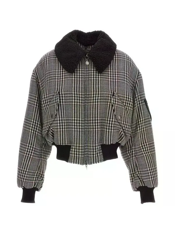 Stella McCartney Houndstooth Check Faux Fur Collar Jacket