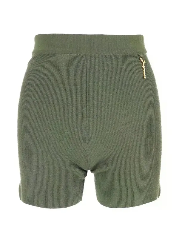 Jacquemus Ribbed Knit Shorts With Gold-tone Logo - Green