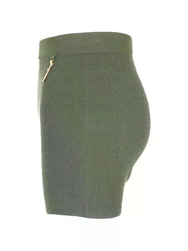 Jacquemus Ribbed Knit Shorts With Gold-tone Logo - Green