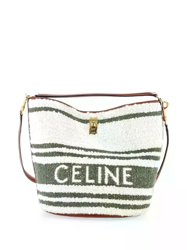 Celine Canvas And Leather Bucket Bag With Striped Pattern And Logo
