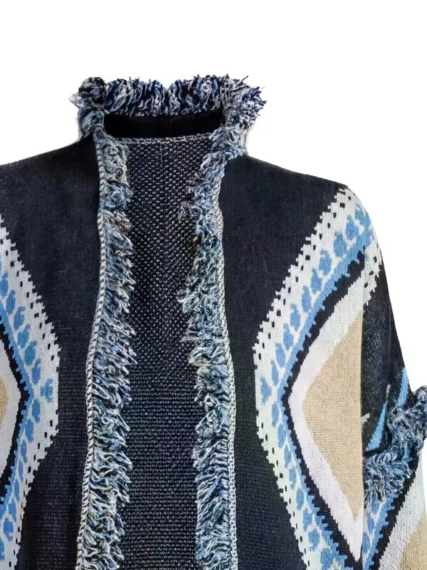 TENSIONE IN Geometric Pattern Fringed Cardigan