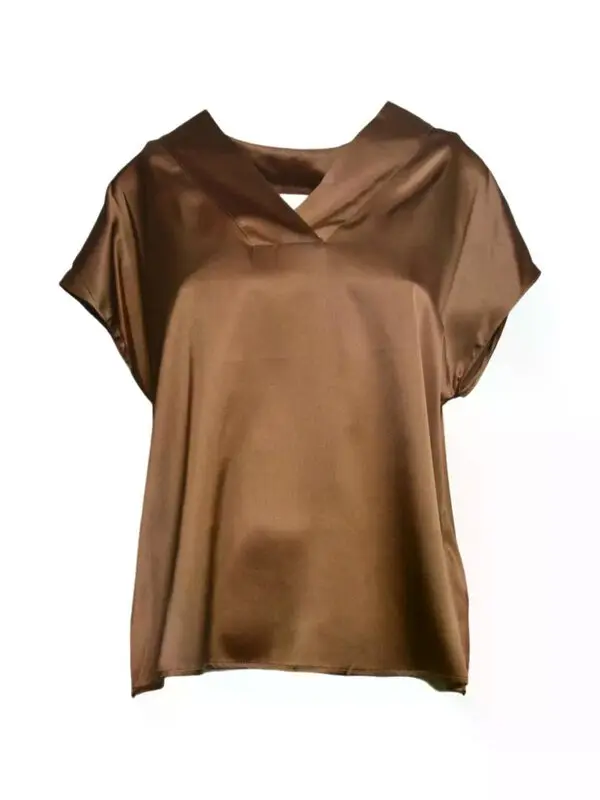 SOLOTRE Satin Finish V-neck Blouse