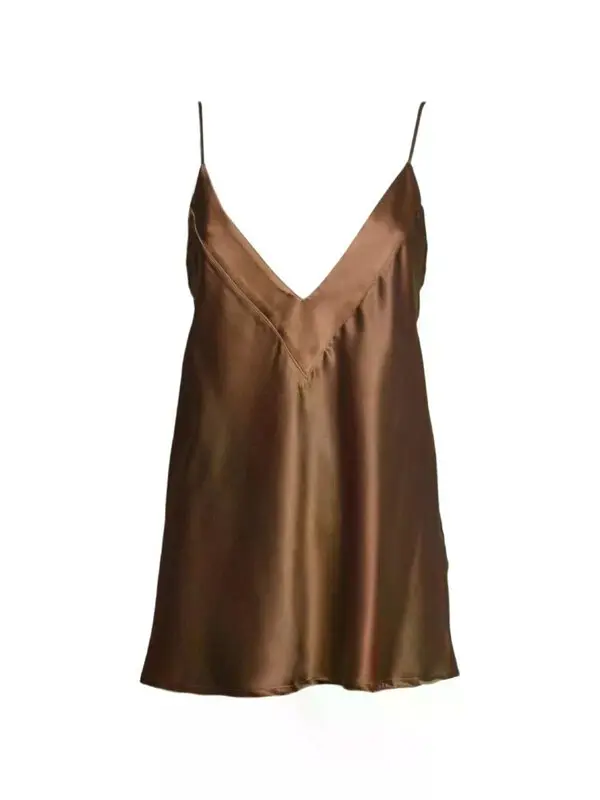 SOLOTRE Satin V-neck Camisole Top - Brown