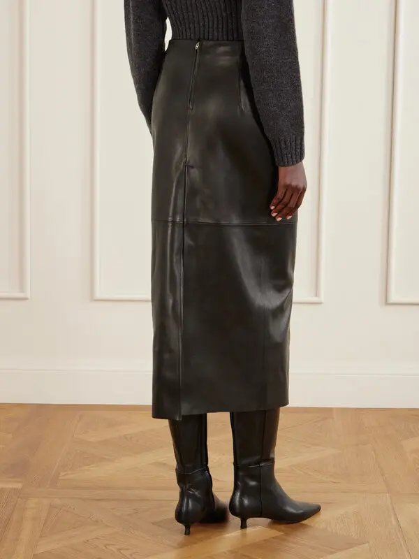 Nour Hammour Selly Paneled Leather Maxi Skirt