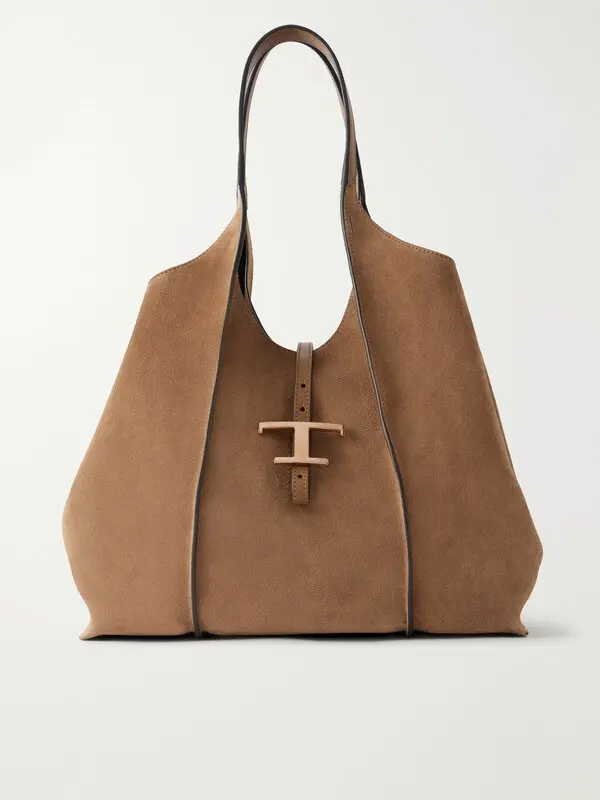TOD'S T Timeless Suede Shoulder Bag - Neutrals