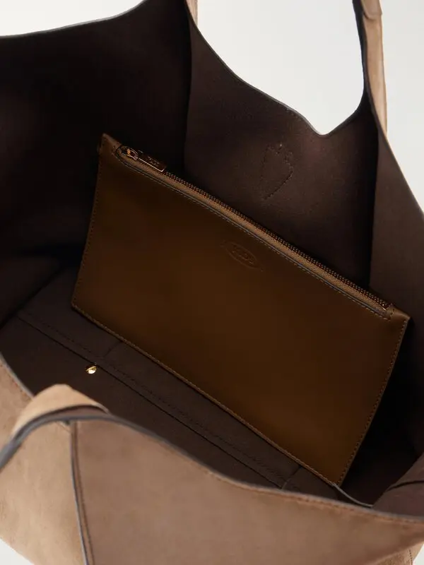 TOD'S T Timeless Suede Shoulder Bag - Neutrals