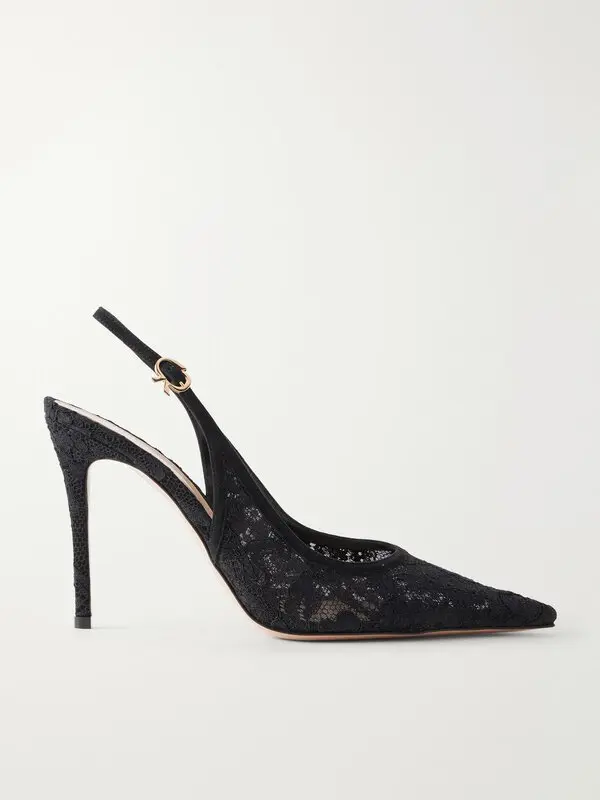 GIANVITO ROSSI Sofia 95 Leather-trimmed Lace Slingback Pumps