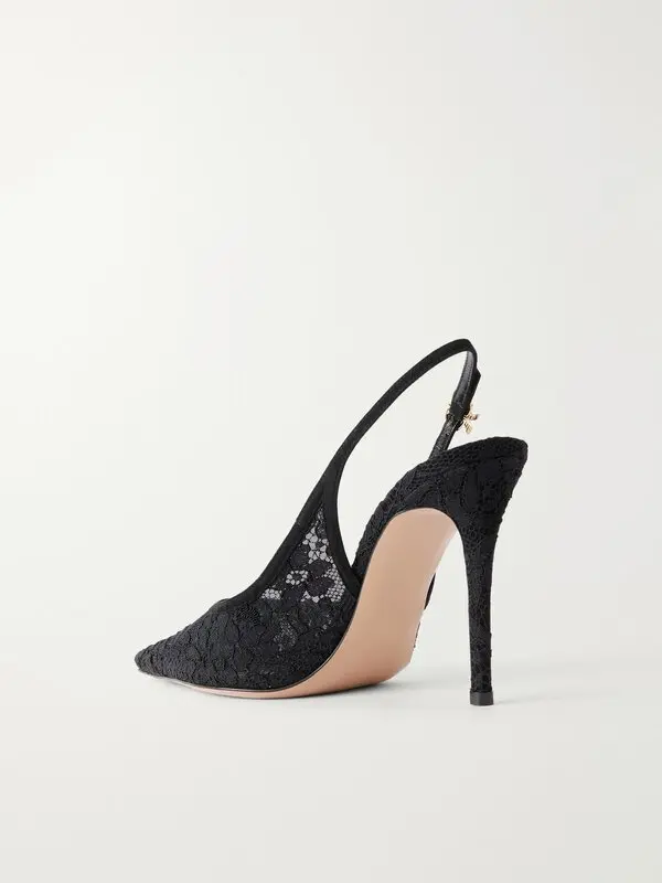 GIANVITO ROSSI Sofia 95 Leather-trimmed Lace Slingback Pumps