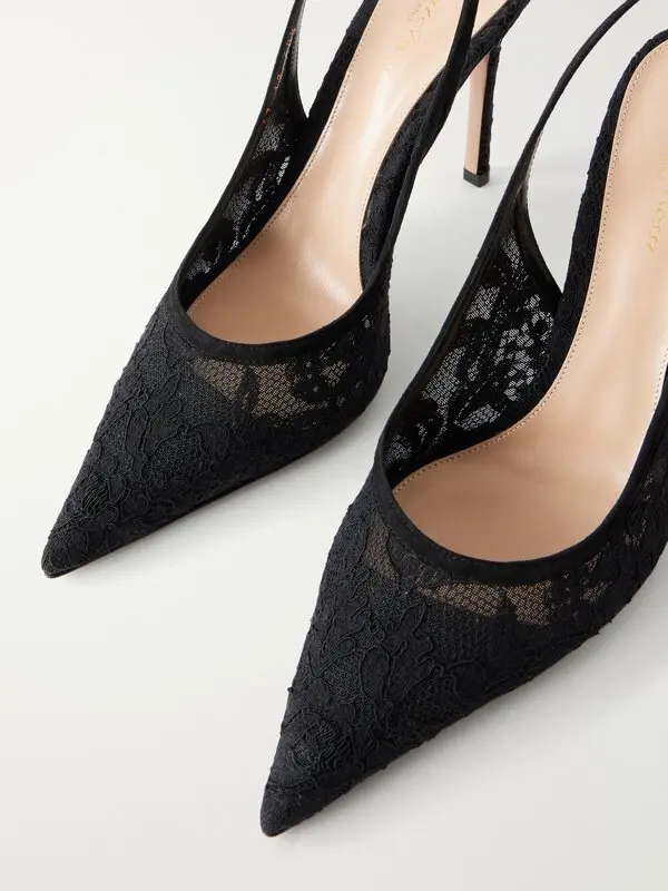 GIANVITO ROSSI Sofia 95 Leather-trimmed Lace Slingback Pumps
