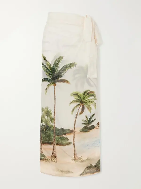 Agua Bendita Lavanda Arena Cotton And Silk Blend Pareo - Neutrals