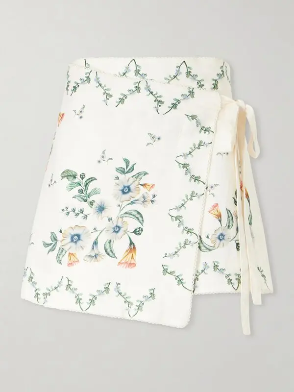 Agua Bendita Luna Brisa Floral-printed Linen Pareo - Neutrals