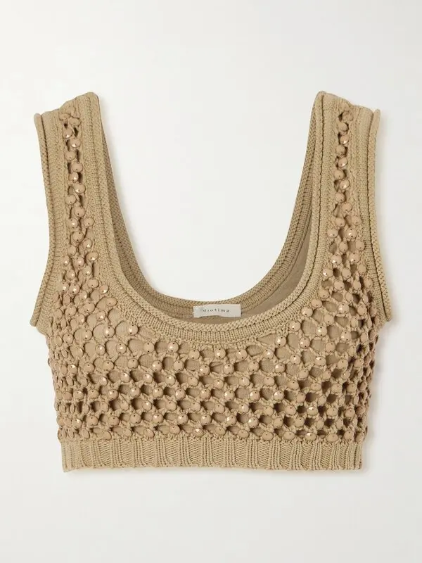 DIOTIMA Lady Embellished Crocheted Cotton-blend Cropped Top