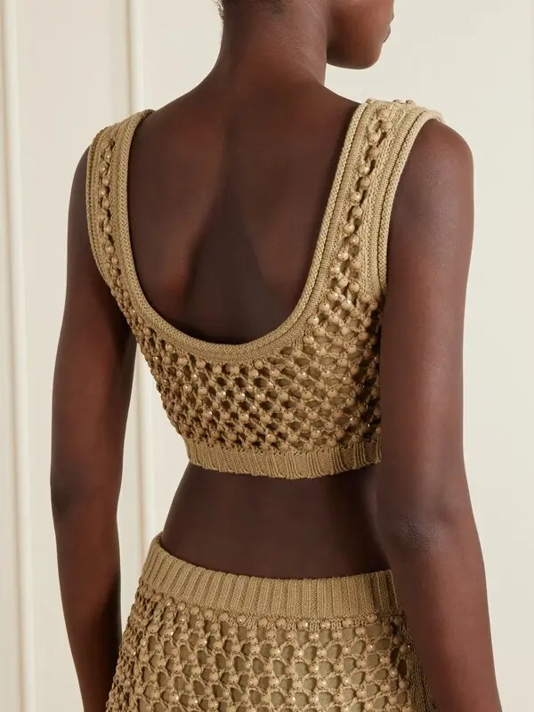 DIOTIMA Lady Embellished Crocheted Cotton-blend Cropped Top