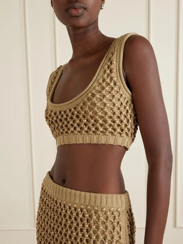 DIOTIMA Lady Embellished Crocheted Cotton-blend Cropped Top