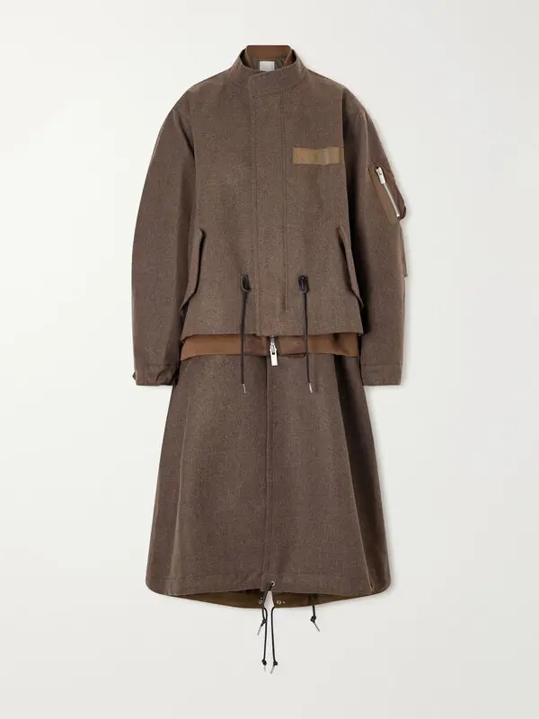 Sacai Shell-trimmed Wool-flannel Coat