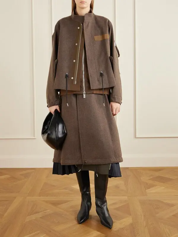Sacai Shell-trimmed Wool-flannel Coat