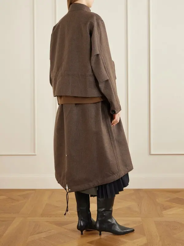 Sacai Shell-trimmed Wool-flannel Coat