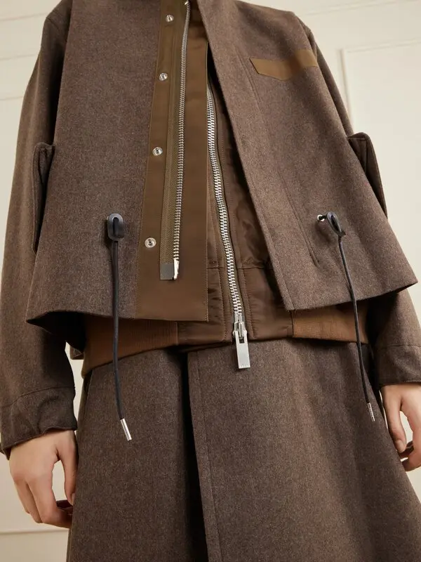 Sacai Shell-trimmed Wool-flannel Coat