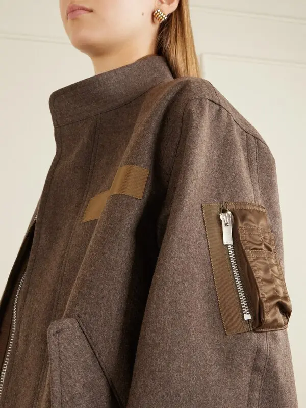 Sacai Shell-trimmed Wool-flannel Coat
