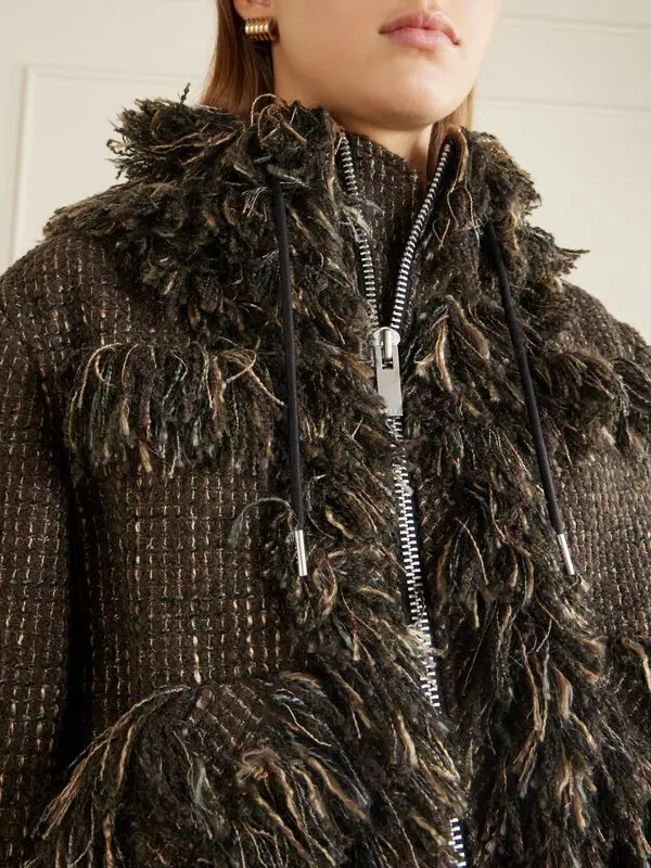 Sacai Wool-blend Tweed Frayed Zip-up Jacket