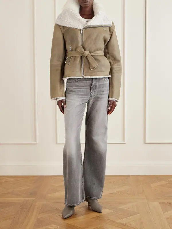 Rick Owens Belted Shearling-trimmed Suede Jacket