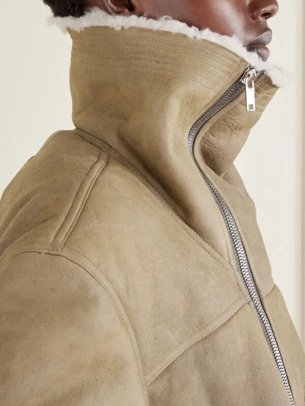 Rick Owens Belted Shearling-trimmed Suede Jacket