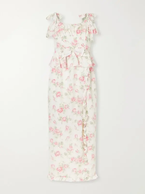 Alessandra Rich Floral Print Silk Dress With Ruffles - Pink