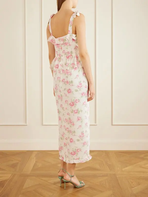 Alessandra Rich Floral Print Silk Dress With Ruffles - Pink