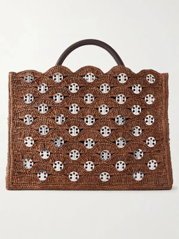 Rabanne Embellished Sac A Main Raffia Tote Bag - Brown