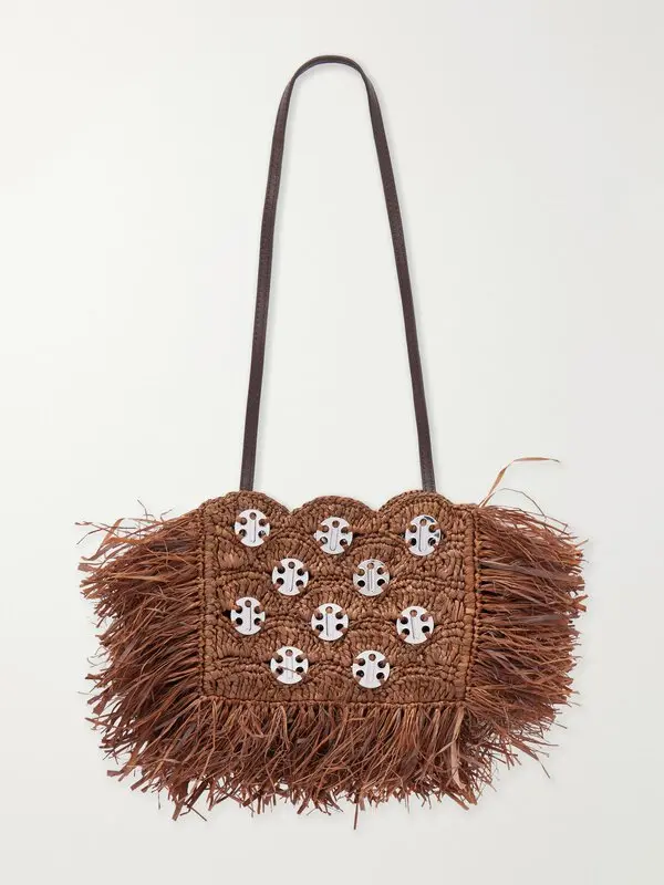Rabanne Embellished Raffia Shoulder Bag